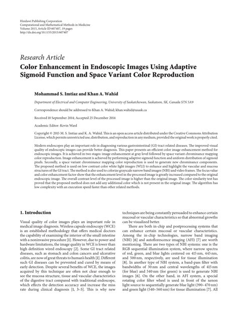 pdf color enhancement in endoscopic images using adaptive sigmoid function and space variant