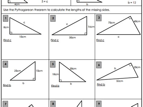 Pythagoras Theorem Worksheet Teaching Resources