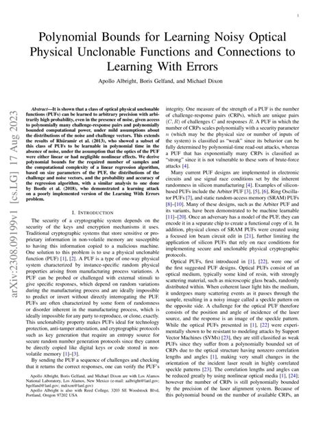 polynomial bounds for learning noisy optical physical unclonable functions and connections to