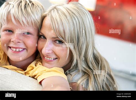 Affectionate Mother And Son At Home Stock Photo Alamy
