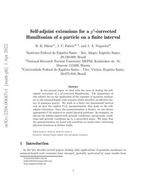 pdf self adjoint extensions for a p {4} corrected hamiltonian of a particle on a finite interval