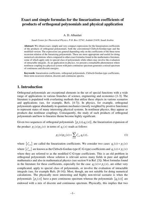 pdf exact and simple formulas for the linearization coefficients of products of orthogonal