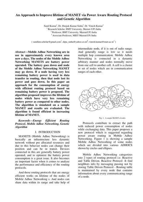 pdf an approach to improve lifetime of manet via power aware routing protocol and genetic