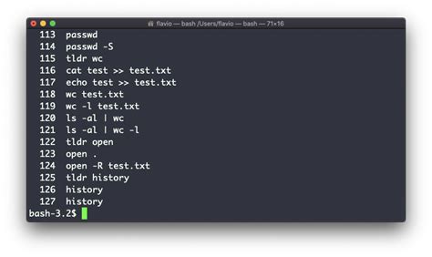 linux commands history