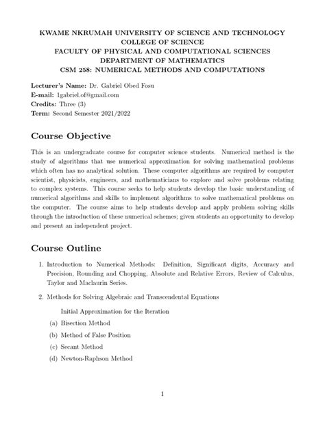 outline numerical methods and computations pdf numerical analysis finite difference