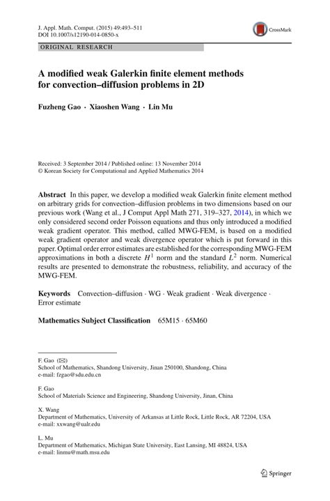 [pdf] a modified weak galerkin finite element methods for convection diffusion problems in 2d