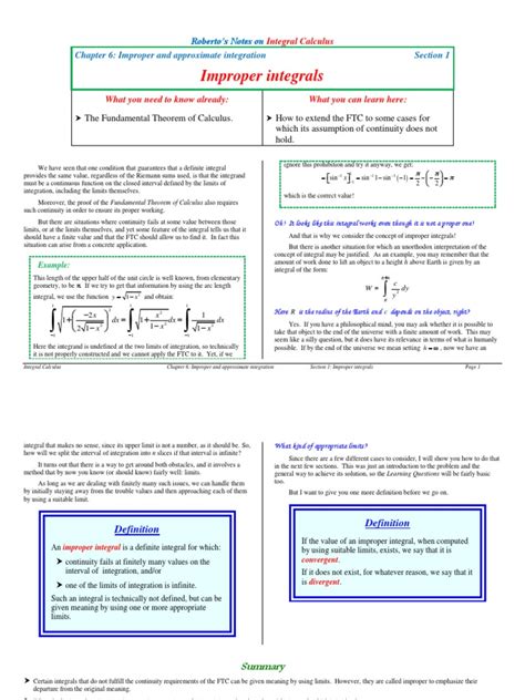 improper integrals integral calculus pdf integral continuous function