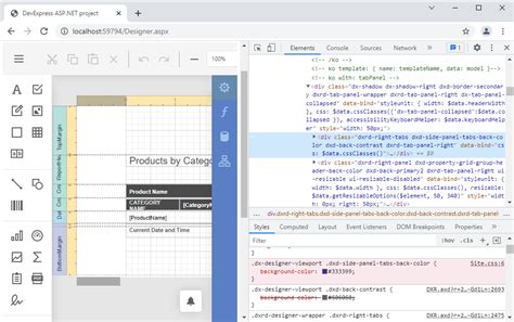 customize the report designer color scheme asp webforms reporting tools