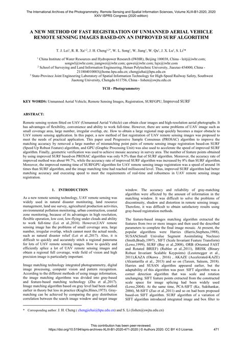 pdf a new method of fast registration of unmanned aerial vehicle remote sensing images based