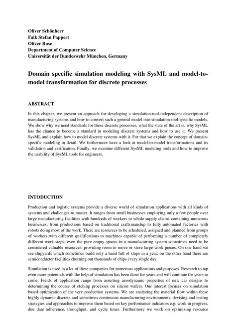 pdf domain specific simulation modeling with sysml and model to model transformation for