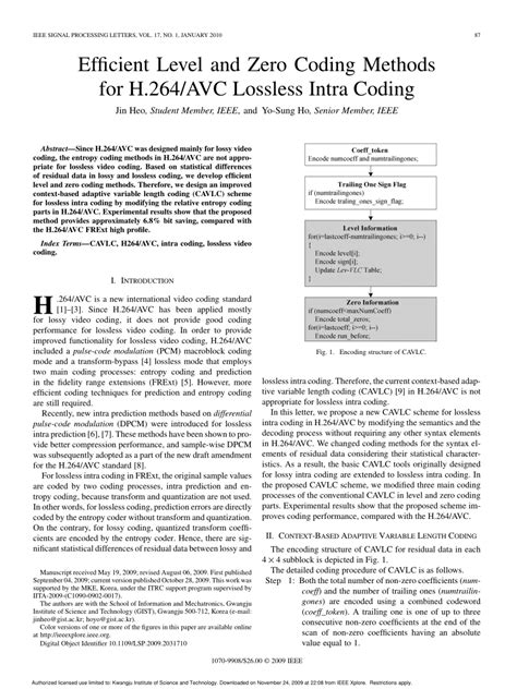 pdf efficient level and zero coding methods for h 264 avc lossless intra coding