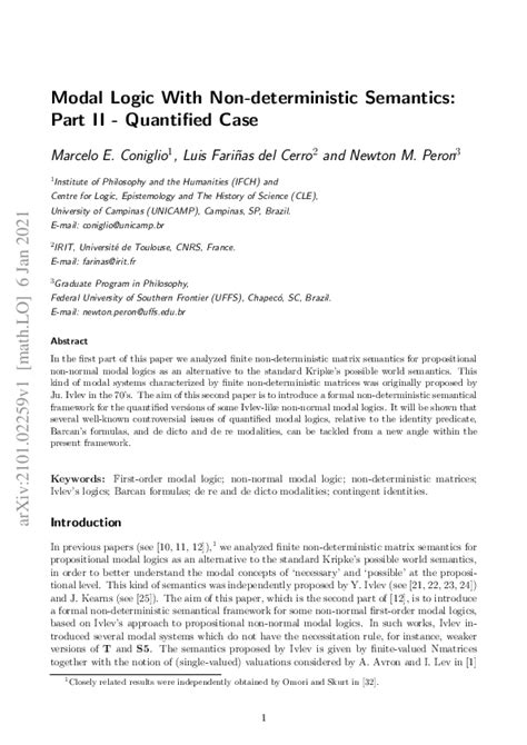 pdf modal logic with non deterministic semantics part ii—quantified case newton peron