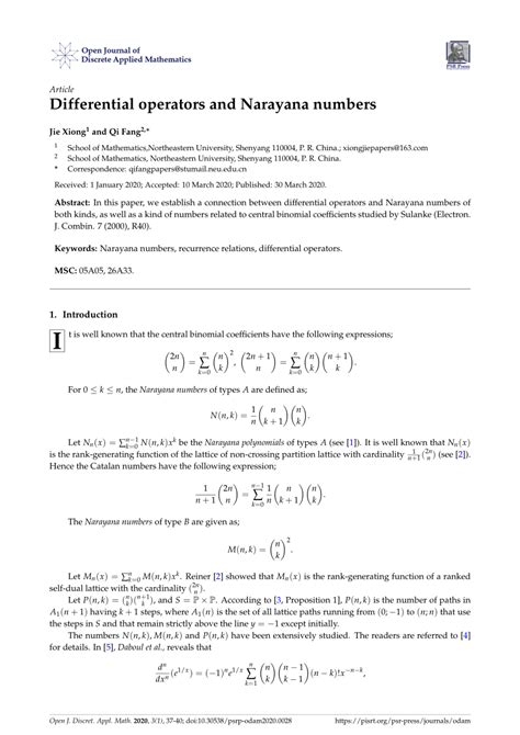 pdf differential operators and narayana numbers
