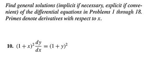 solved find general solutions implicit if necessary
