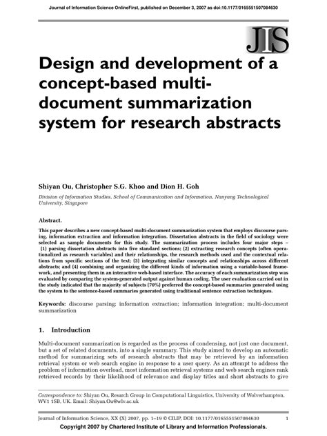 pdf design and development of a concept based multi document summarization system for research