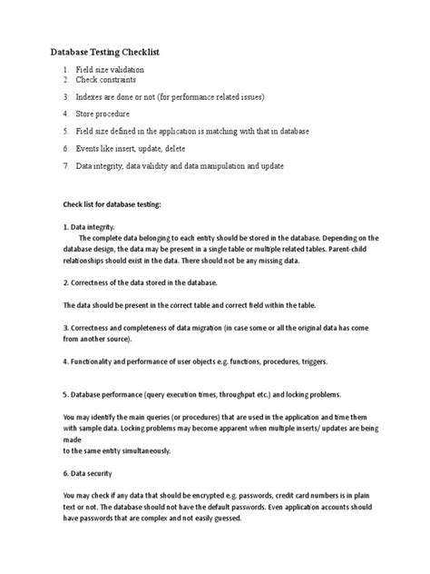 database testing checklist pdf databases database index