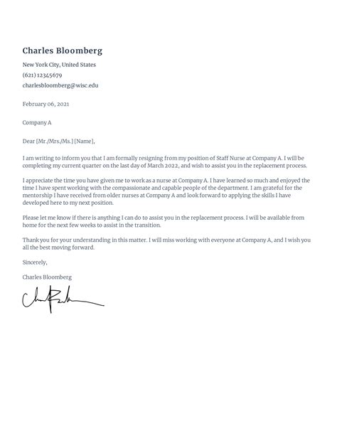 Awe Inspiring Examples Of Info About Nurse Resignation Letter Example