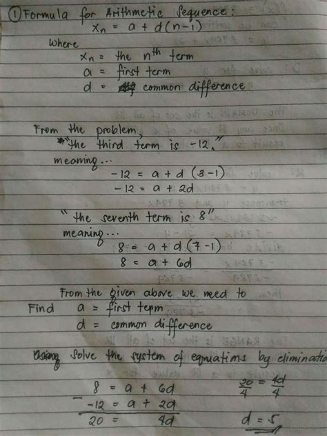 the third term of an arithmetic sequence is 12 and the seventh term is 8 what is the sum of the