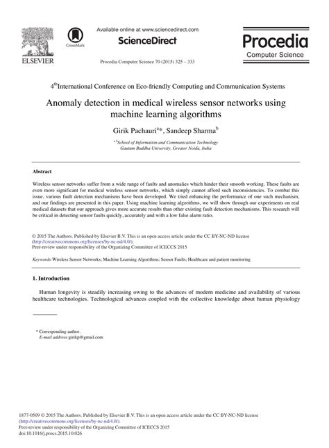 pdf anomaly detection in medical wireless sensor networks using machine learning algorithms
