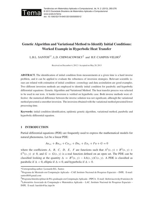pdf genetic algorithm and variational method to identify initial conditions worked example in
