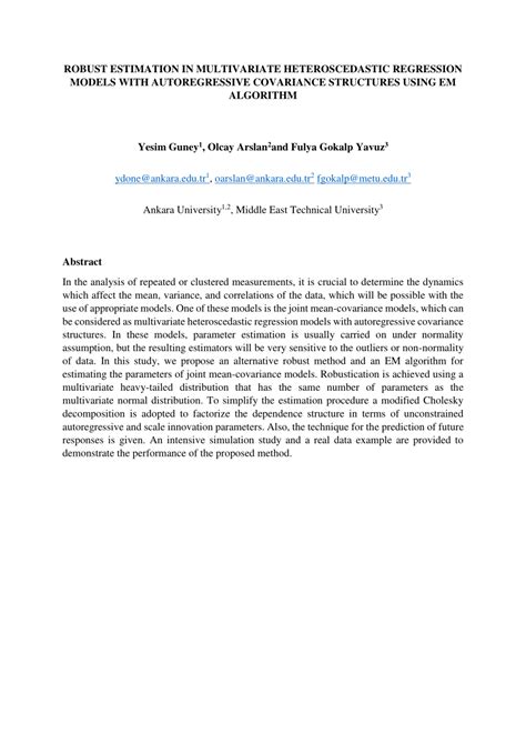 pdf robust estimation in multivariate heteroscedastic regression models with autoregressive