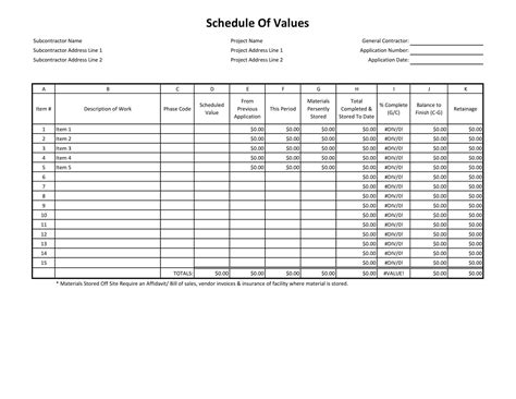 Free Printable Schedule Of Values Templates Pdf Excel Construction