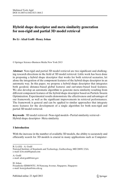 pdf non rigid and partial 3d model retrieval using hybrid shape descriptor and meta similarity