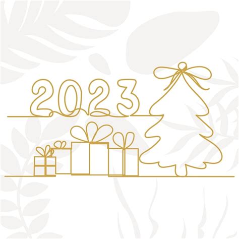 Premium Vector 2023 And Christmas Tree Continuous Line Drawing Vector