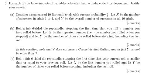 solved 3 for each of the following sets of variables