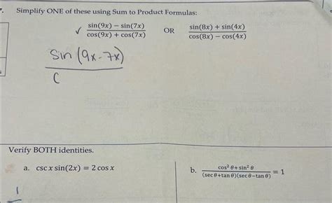 solved simplify one of these using sum to product formulas