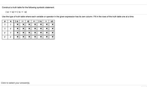solved construct truth table for the following symbolic statement p q q use the type of