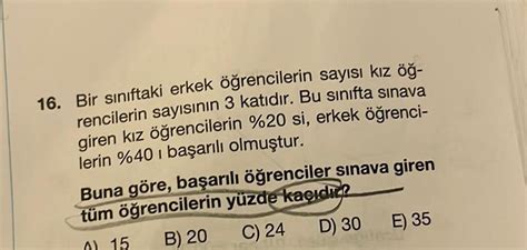 16 Bir Sınıftaki Erkek öğrencilerin Sayısı K Lise Matematik Kunduz