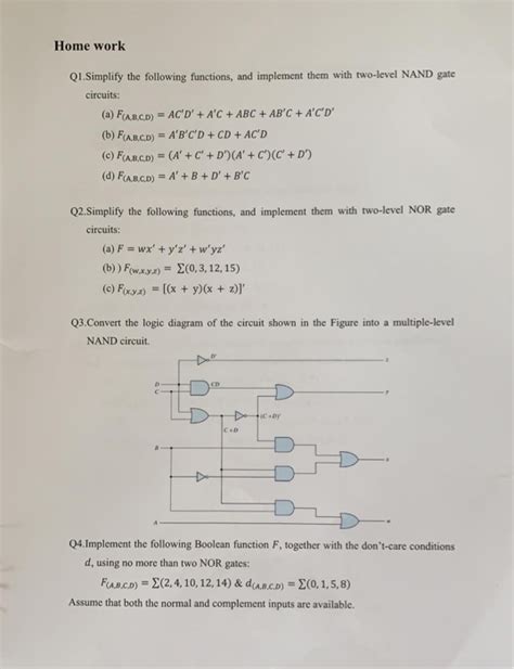 Solved Home Work Q1 Simplify The Following Functions And Chegg