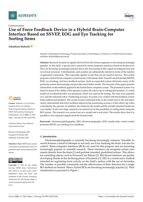 pdf use of force feedback device in a hybrid brain computer interface based on ssvep eog and