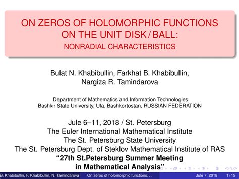 pdf on zeros of holomorphic functions on the unit disk ball nonradial characteristics