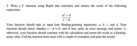 solved 2 write a c function using replit that calculates