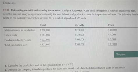 solved exercises 10 21 estimating a cost function using the