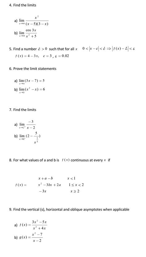solved 4 find the limits a limx→∞ x−5 3−x x2 b
