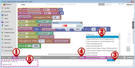 graphical programming kit for learn coding with arduino ide6 potentiometer control led light