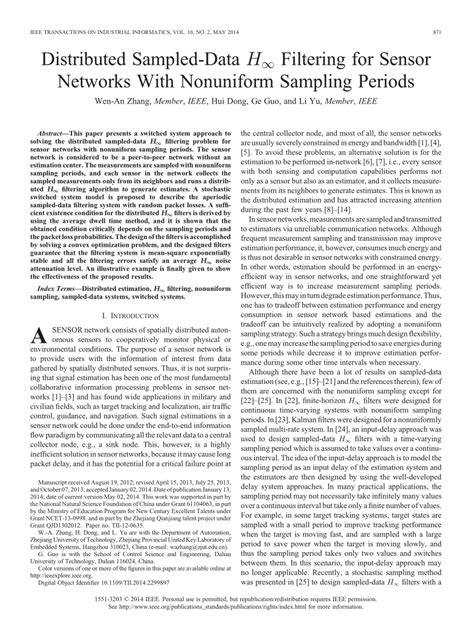 pdf distributed sampled data {h infty } filtering for sensor networks with nonuniform