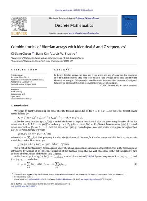 pdf combinatorics of riordan arrays with identical and sequences gi sang cheon