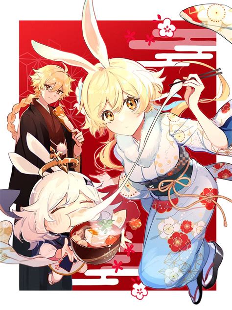 Lumine Aether And Paimon Genshin Impact Drawn By Cunonn Danbooru