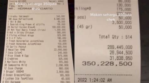 Viral Struk Makan Di Restoran Ini Habis Rp350 Juta Gak Tanggung Tanggung Serve Dan Taxnya Saja