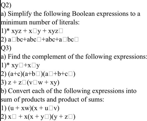 solved q2 a simplify the following boolean expressions