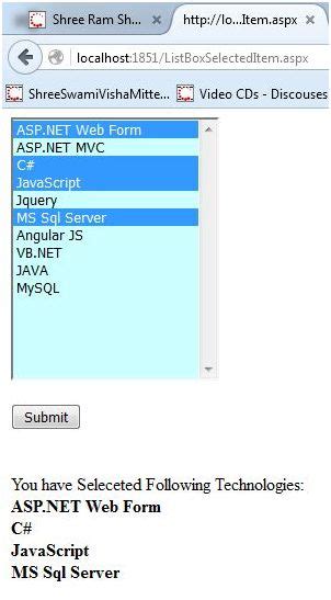 bind listbox retrieve the multi selected values and pre select listbox in asp webform