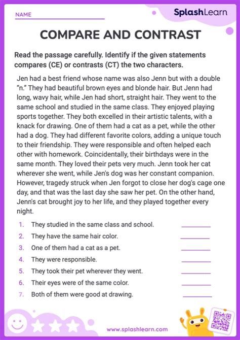 Compare And Contrast Worksheets 3rd Grade