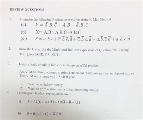 solved review questions 1 minimize the following boolean