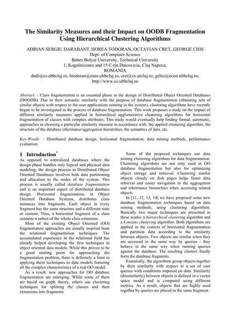 pdf the similarity measures and their impact on oodb fragmentation using hierarchical