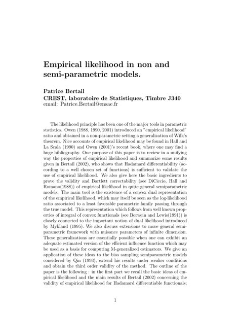 pdf empirical likelihood in nonparametric and semiparametric models
