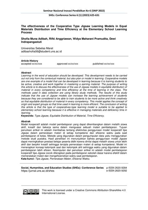 pdf the effectiveness of the cooperative type jigsaw learning models in equal materials